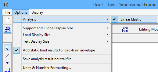 In the current version of Ftool, the only type of analysis is linear ...
